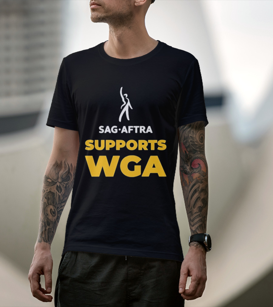 SAG-AFTRA Supports WGA Bold Logo With Iconic Figure T-Shirt