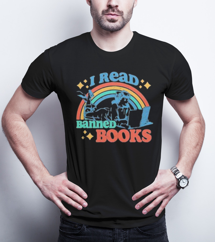 I Read Banned Books Retro Rainbow T-Shirt