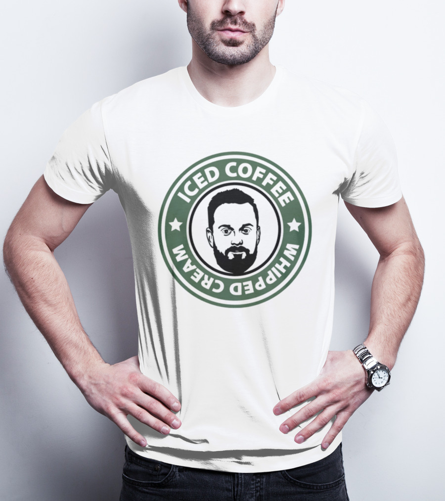 Iced Coffee Whipped Cream Bearded Man Green Circle Emblem T-Shirt