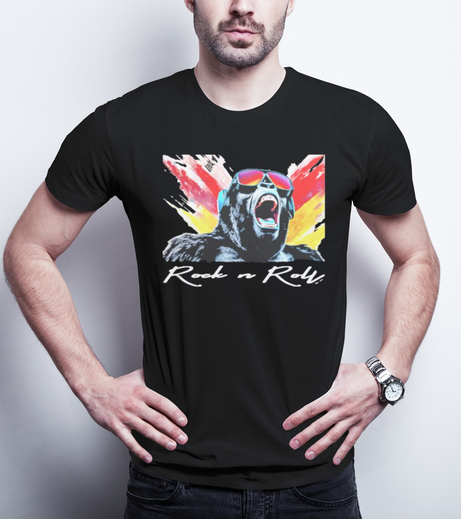 Rock N Roll Gorilla With Headphones And Sunglasses T-Shirt