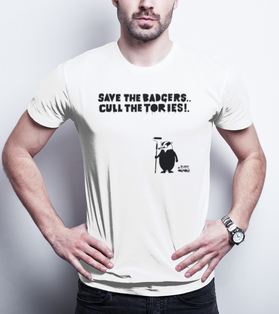 Save The Badgers Cull The Tories Badger With Paint Roller T-Shirt