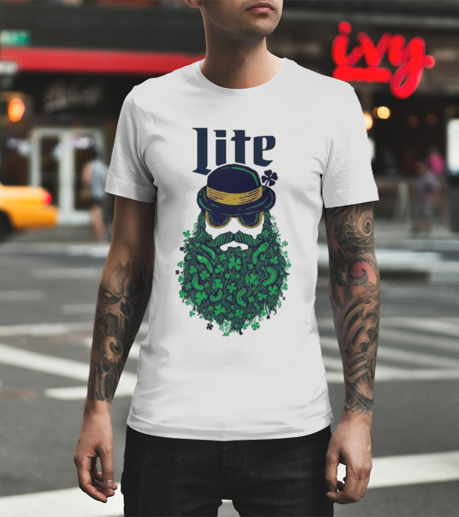 St Patrick’s Day Lite Hat And Green Beard With Shamrocks T-Shirt
