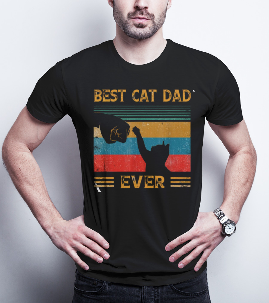 Best Cat Dad Ever Vintage Pet Lover Apparel Funny Kitty Clothes Cat Owners Cat Daddy T-Shirt