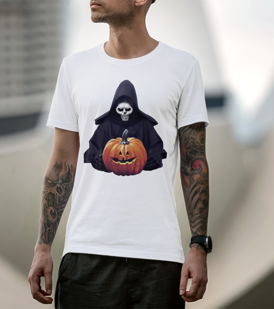 Grim Reaper Holding Jack-O'-Lantern Pumpkin T-Shirt