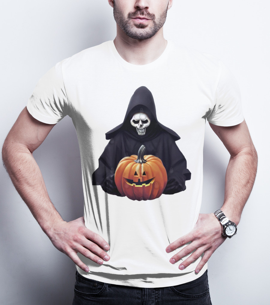 Grim Reaper Holding Jack-O'-Lantern Pumpkin T-Shirt