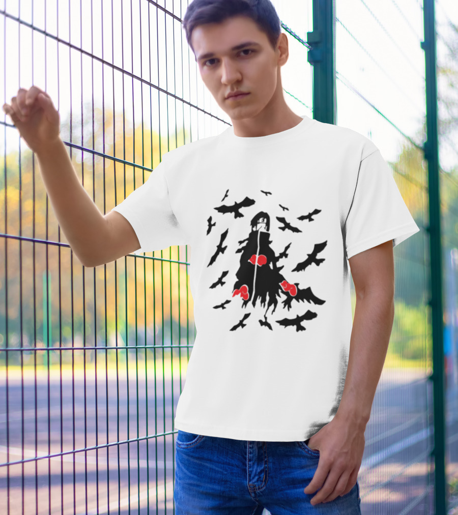Itachi Uchiha Akatsuki Cloak And Crows With Red Clouds T-Shirt