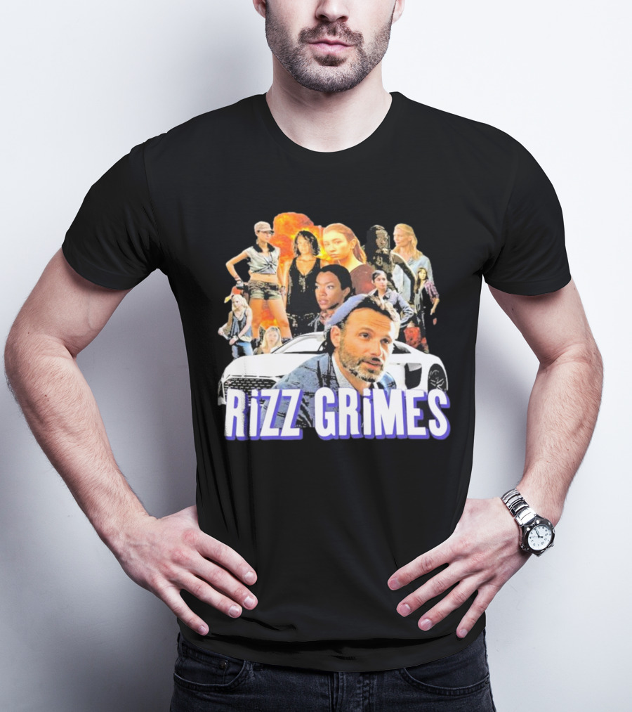 Rizz Grimes Walking Dead Car Iconic Character Collage T-Shirt