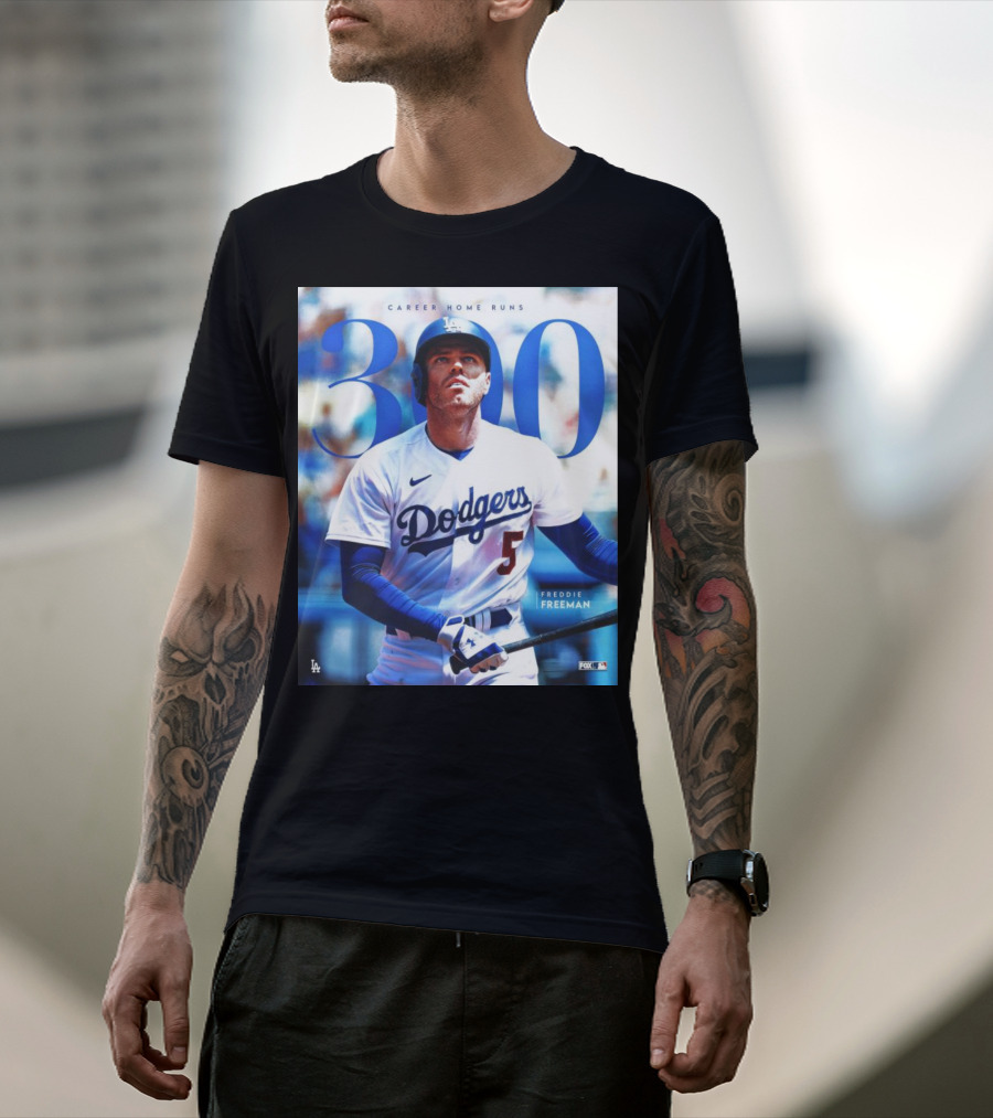 Dodgers Freddie Freeman 300 Career Home Runs Achievement Image With MLB T-Shirt