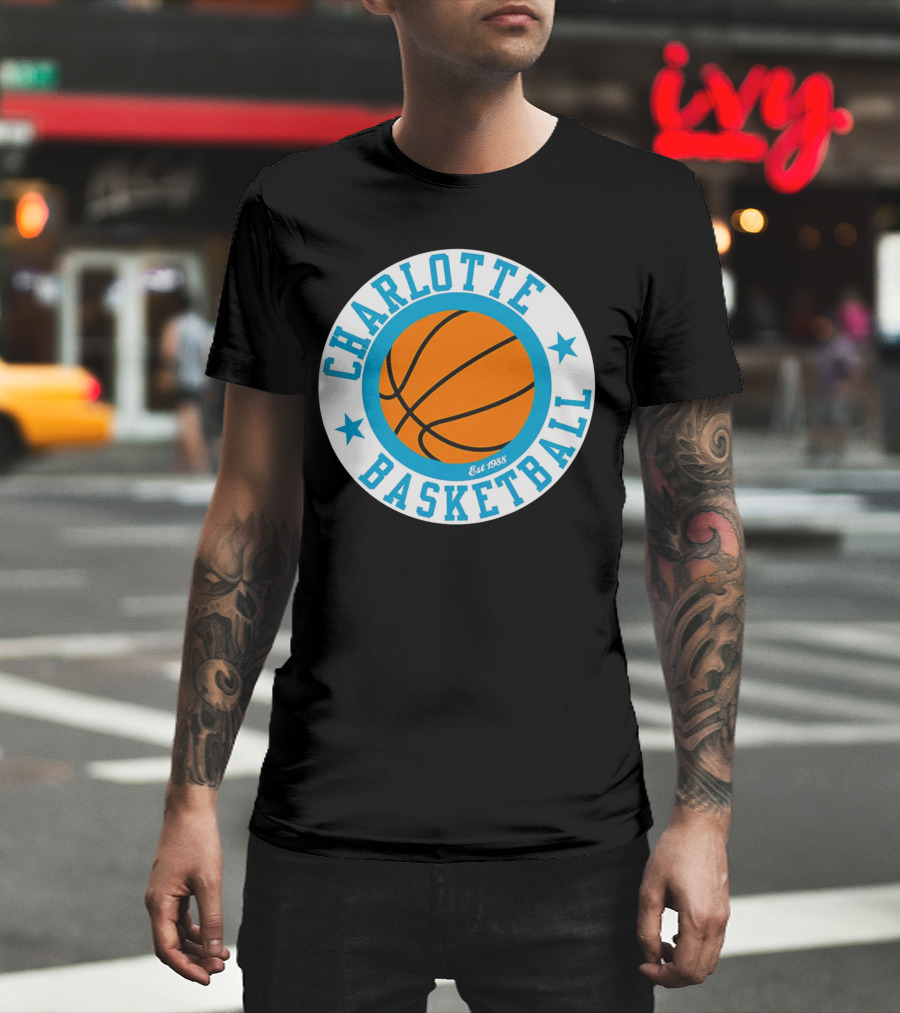 Charlotte Basketball Est 1988 Logo Vintage Style Circle Emblem T-Shirt