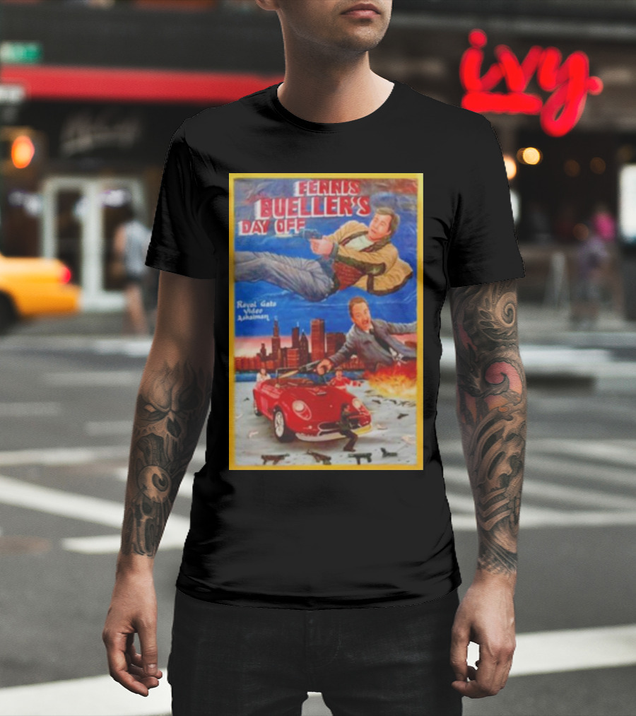 Ferris Bueller's Day Off Royal Gato Video Ashaiman Explosive Artwork With Thrilling City Escape T-Shirt