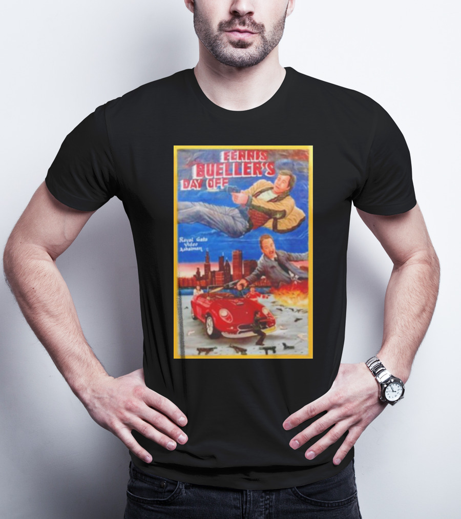 Ferris Bueller's Day Off Royal Gato Video Ashaiman Explosive Artwork With Thrilling City Escape T-Shirt