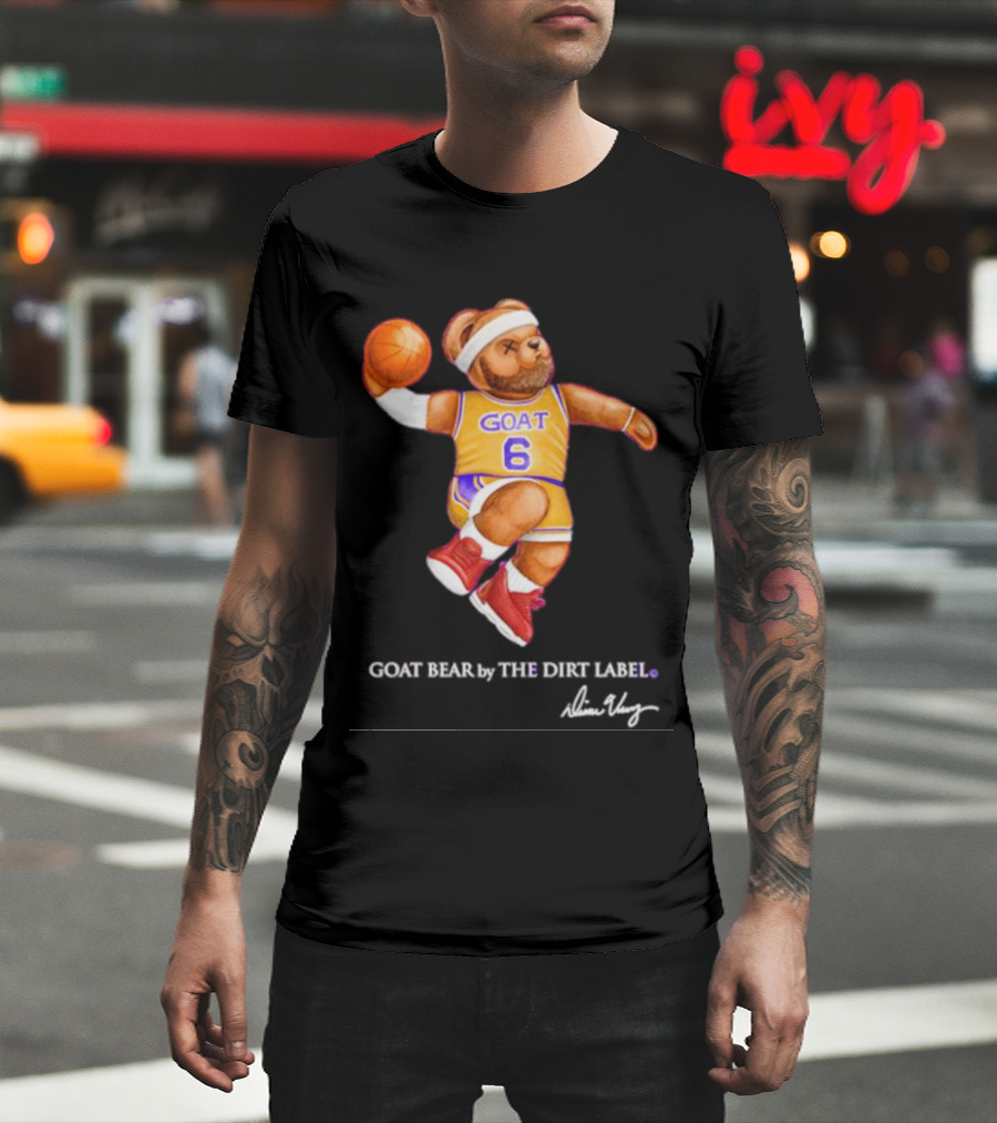 Los Angeles Lakers LeBron James GOAT Bear By The Dirt Label 6 T-Shirt