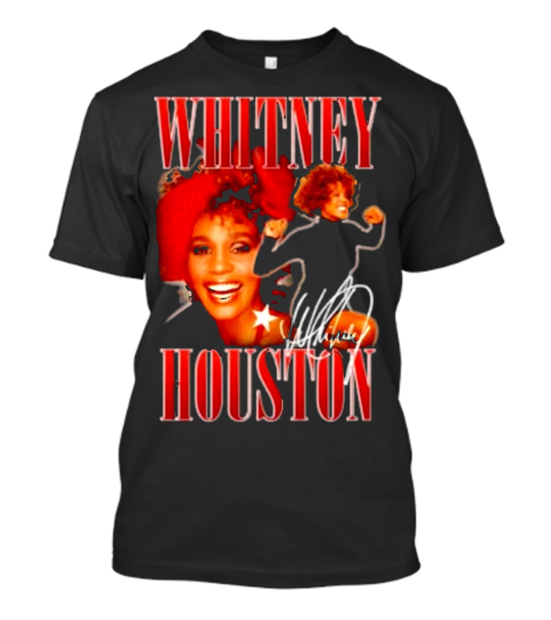 WHITNEY HOUSTON Signature Red Portrait With Joyful Expression T-Shirt