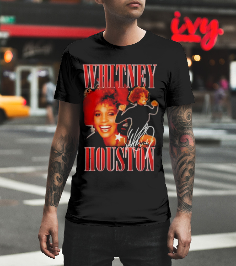 WHITNEY HOUSTON Signature Red Portrait With Joyful Expression T-Shirt
