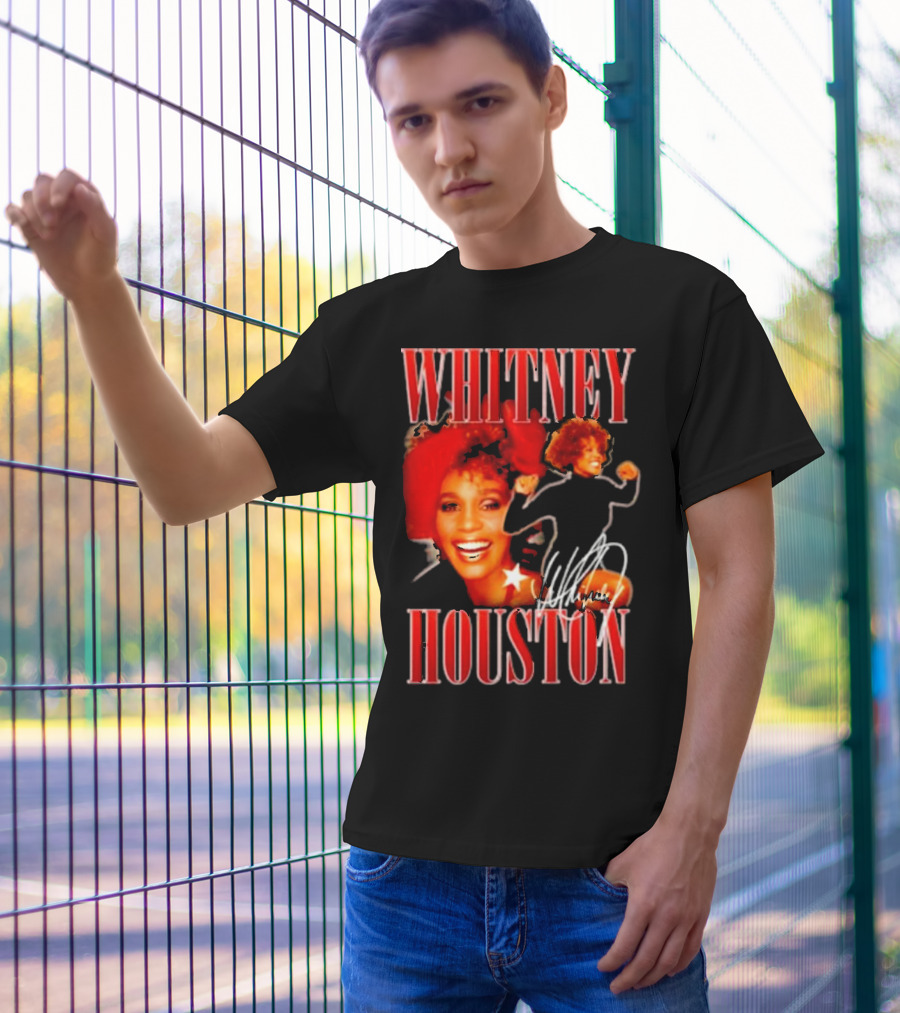 WHITNEY HOUSTON Signature Red Portrait With Joyful Expression T-Shirt