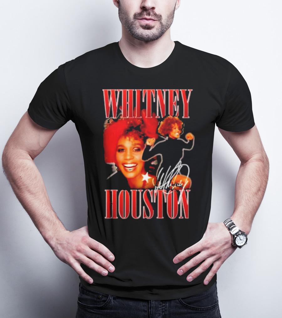 WHITNEY HOUSTON Signature Red Portrait With Joyful Expression T-Shirt