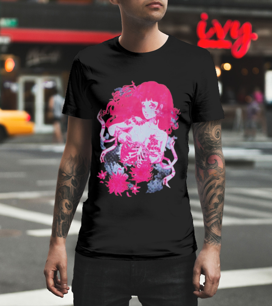 Centipede Girl Rib Cage Pink Floral T-Shirt