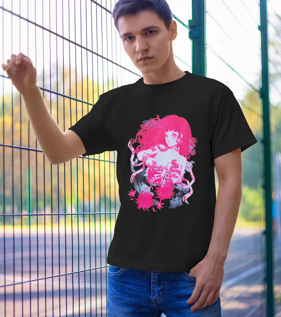 Centipede Girl Rib Cage Pink Floral T-Shirt