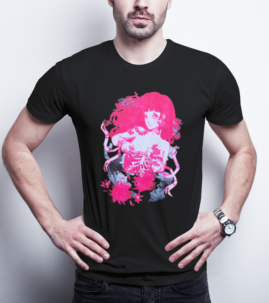 Centipede Girl Rib Cage Pink Floral T-Shirt