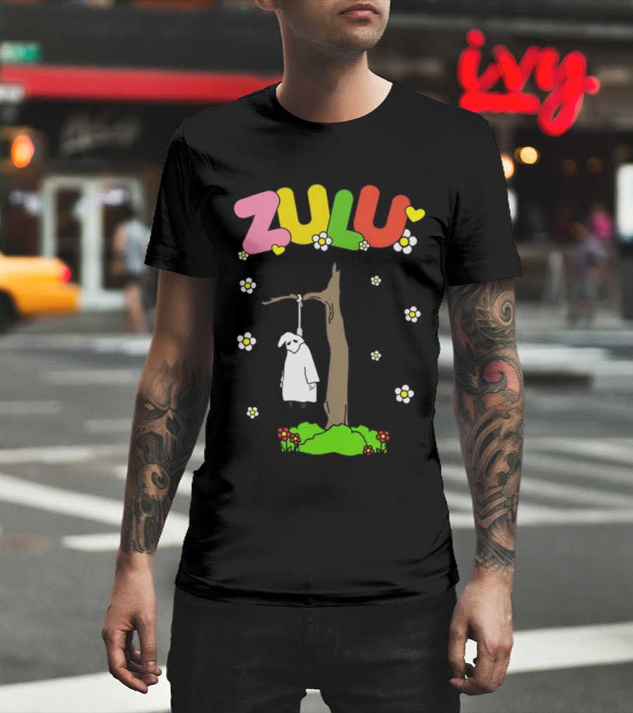 Zulu Hanging Tree With Colorful Text And Heart Flowers T-Shirt