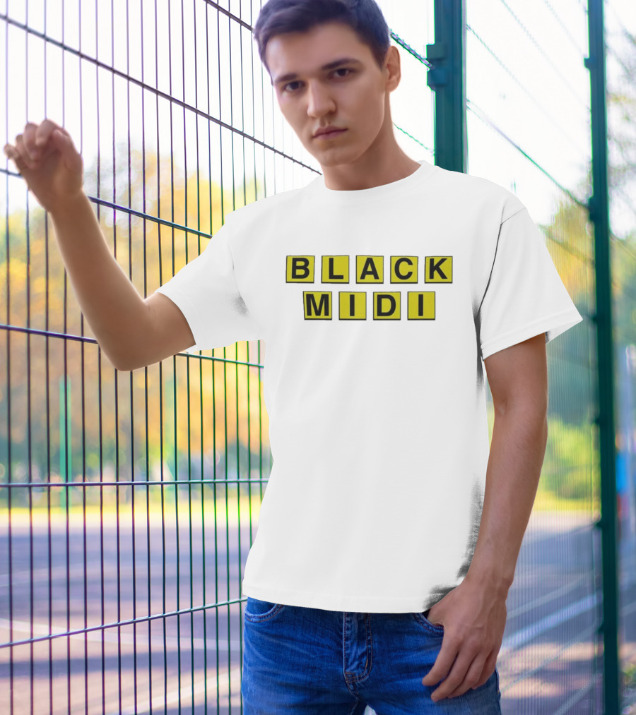 Black Midi Waffle House Black Yellow Block Letters T-Shirt