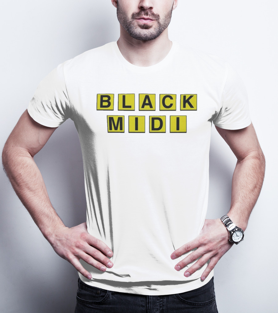 Black Midi Waffle House Black Yellow Block Letters T-Shirt