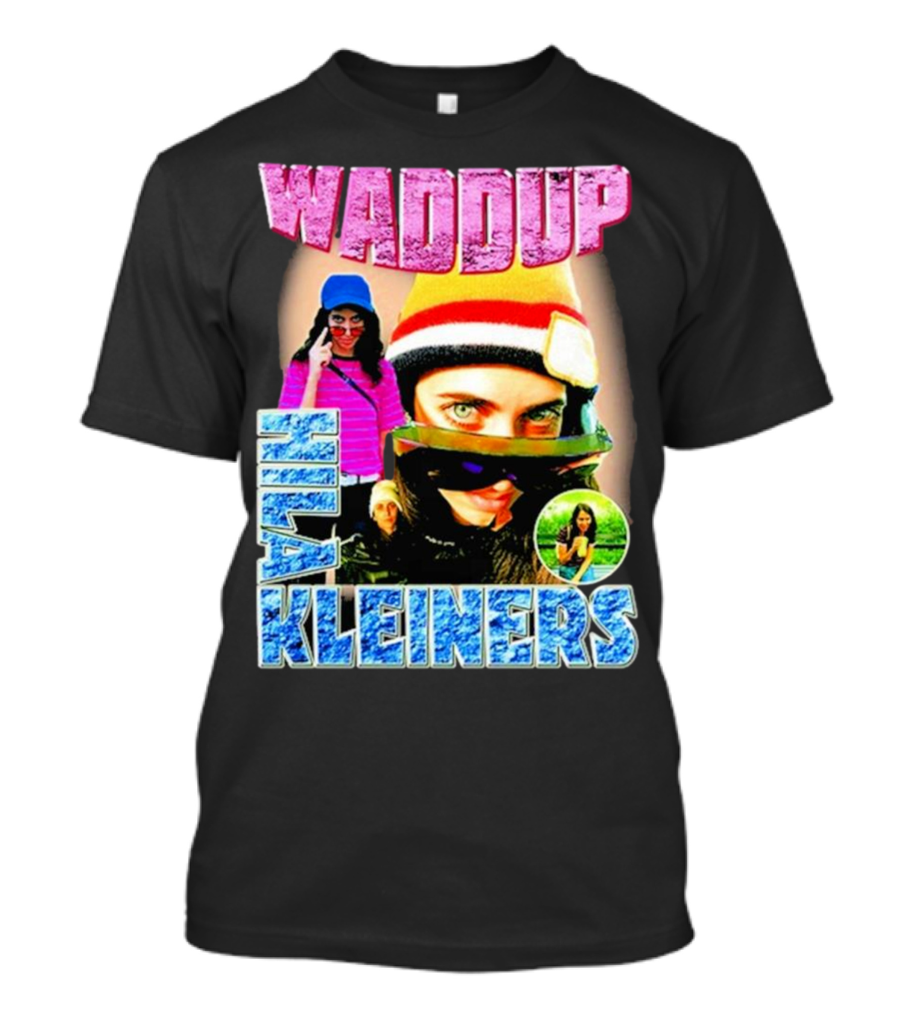 Waddup Hila Kleiners Colorful Ski Mask And Sunglasses Collage T-Shirt