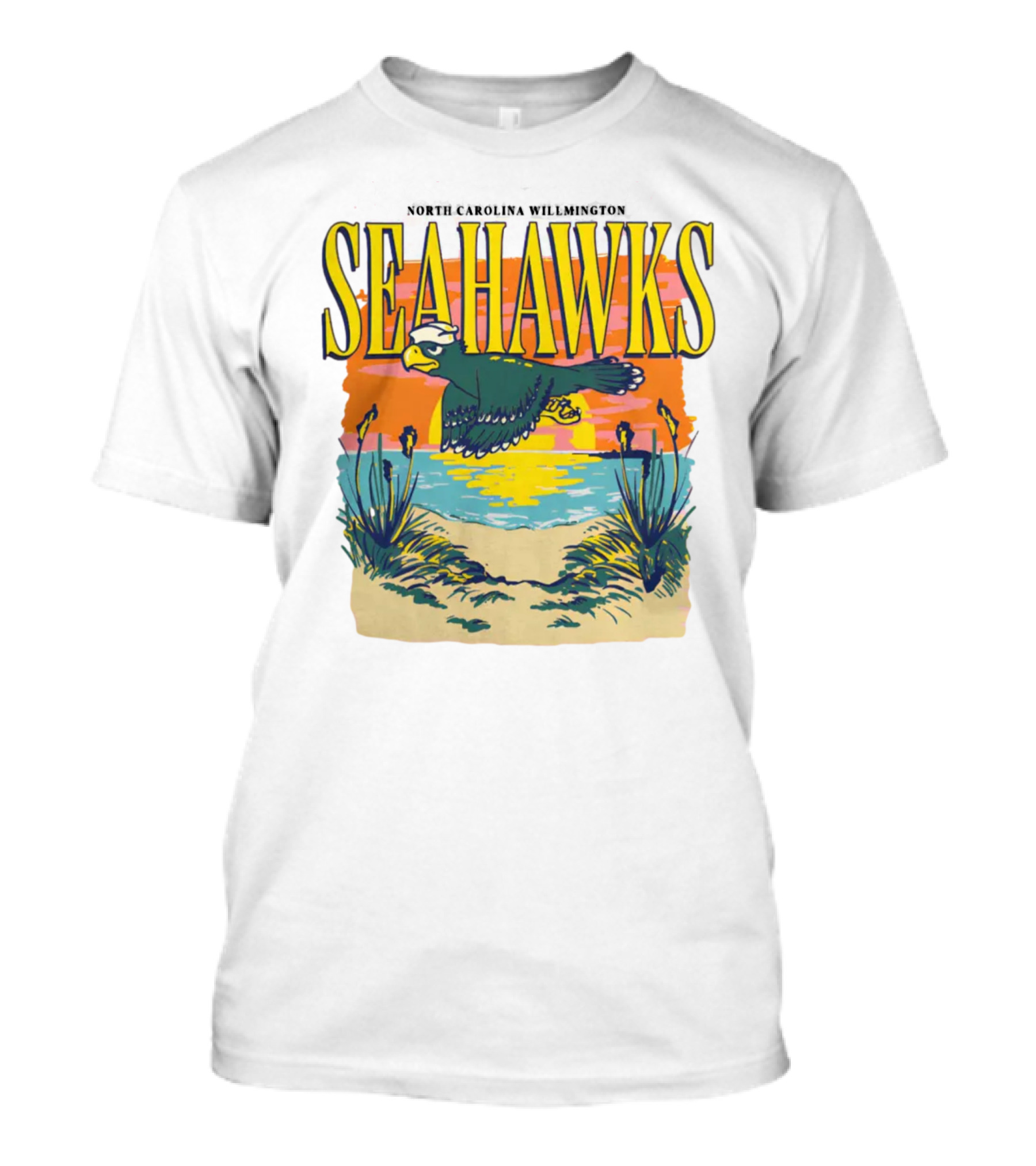 North Carolina Wilmington Seahawks Throwback Retro Beach Sunset Scene T-Shirt