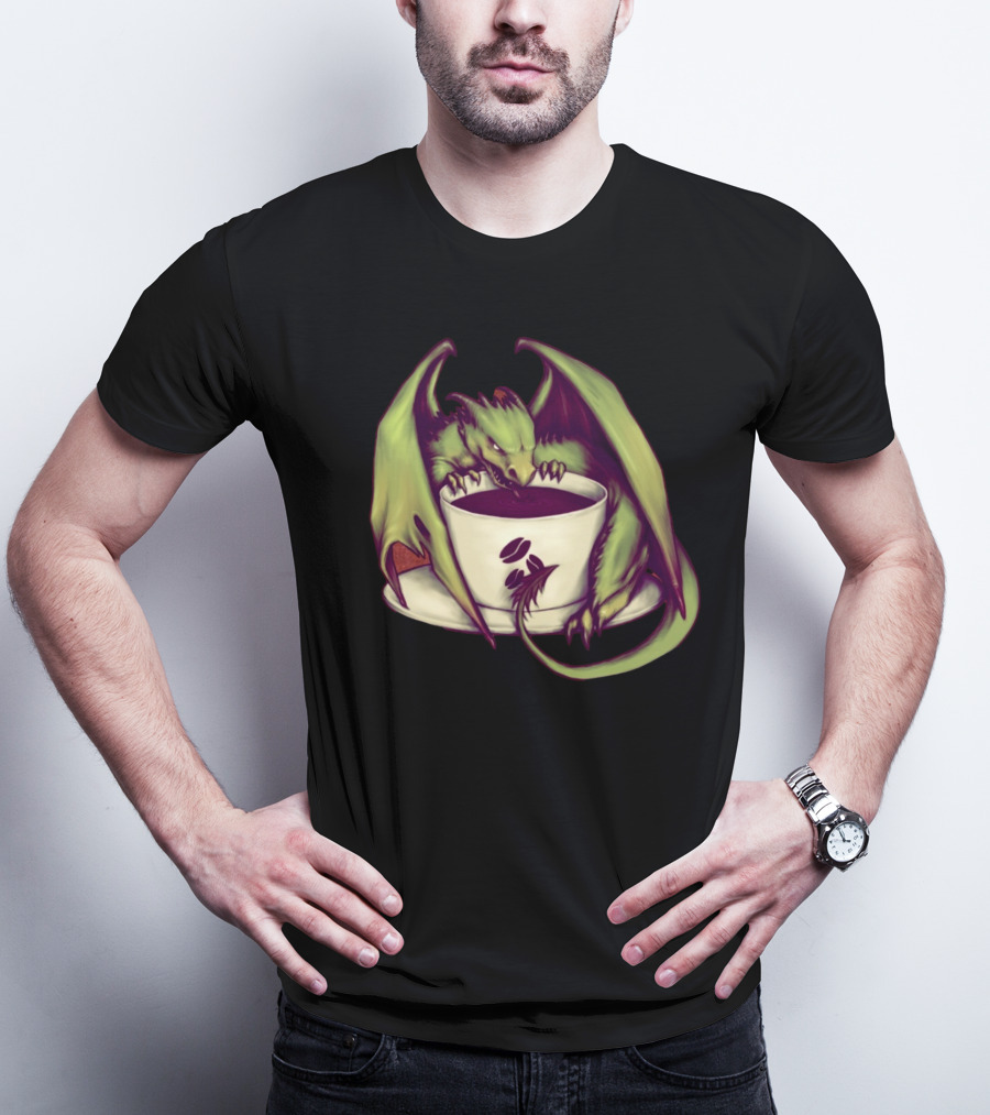 Coffee Dragon With Green Wings And Coffee Cup T-Shirt