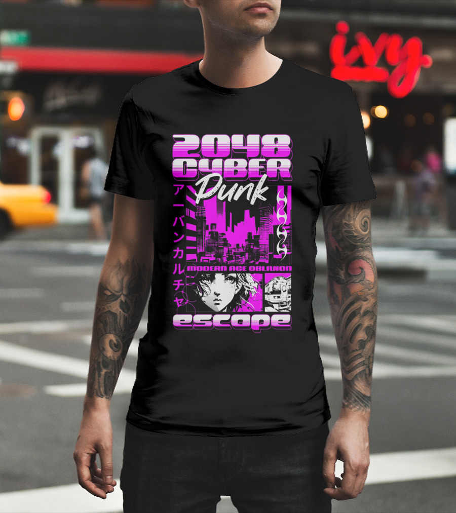 2048 Cyber Punk Escape Modern Age Oblivion Japanese Anime Urban Culture T-Shirt