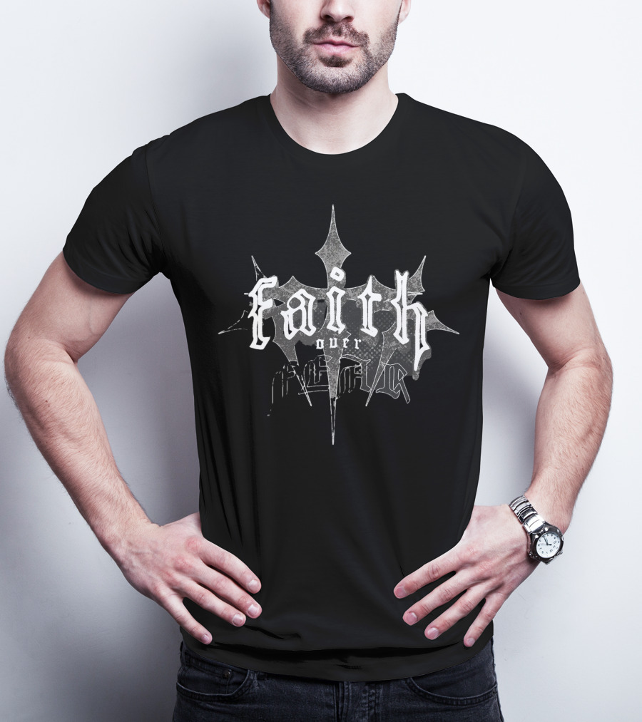 Faith Over Fear Dark Cross Gothic T-Shirt