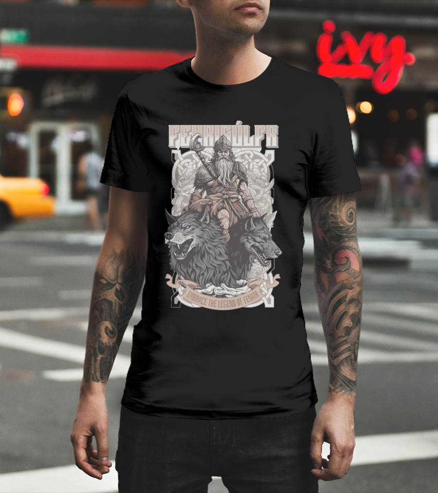 Fenrisúlfr Embrace The Legend Of Fenrir Viking Warrior With Wolves T-Shirt