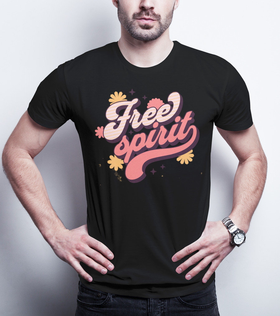 Free Spirit Retro Pink And Yellow Flowers T-Shirt