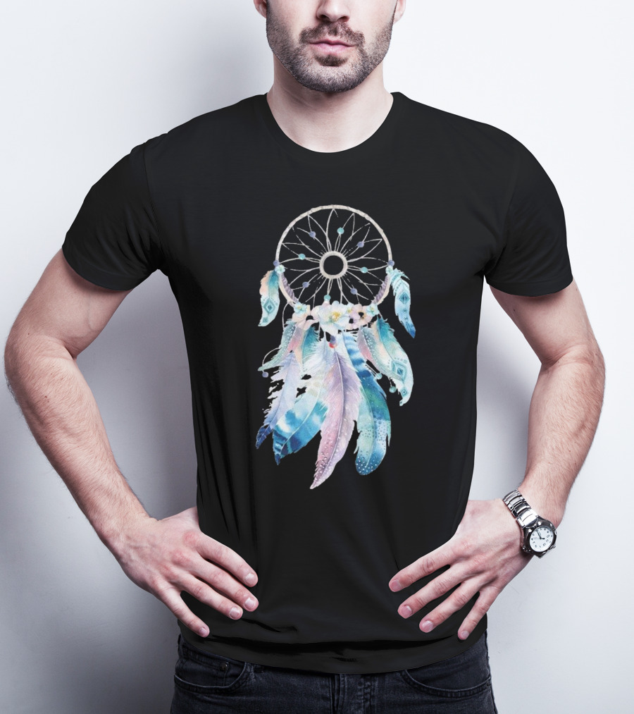 Harajuku Women Feather Dreamcatcher Flower Printed T-Shirt