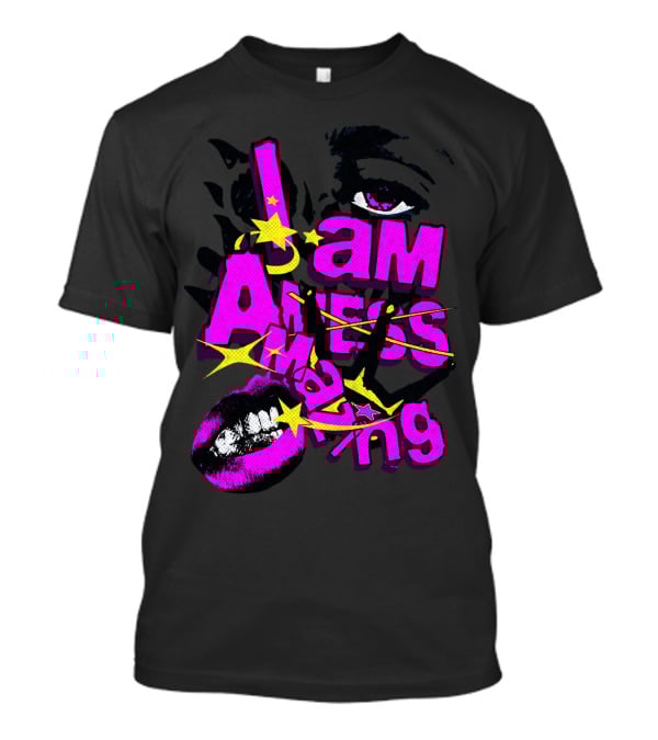 I Am Amazing Bold Eye And Lips Starburst Pink And Yellow T-Shirt