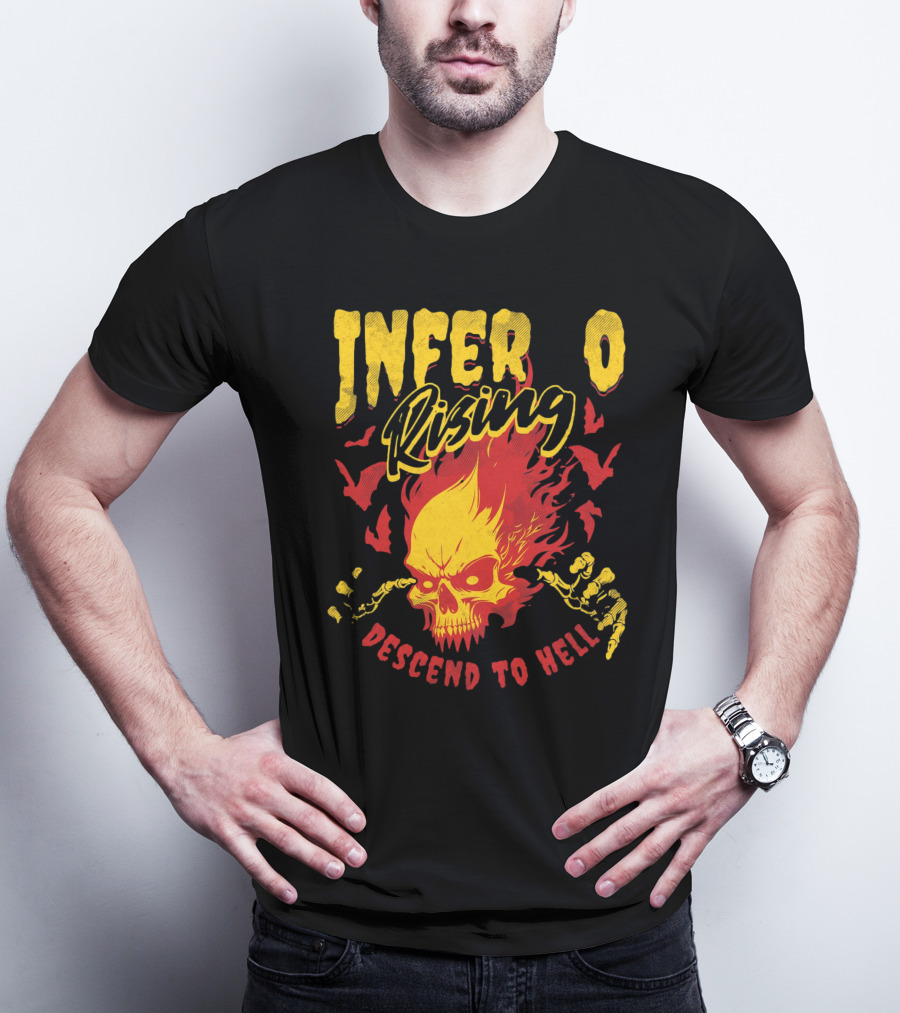 Inferno Rising Descend To Hell Fiery Skull T-Shirt