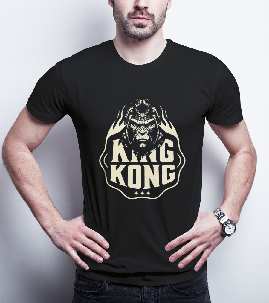 King Kong Fierce Gorilla Face Vintage Style Flame Outline T-Shirt