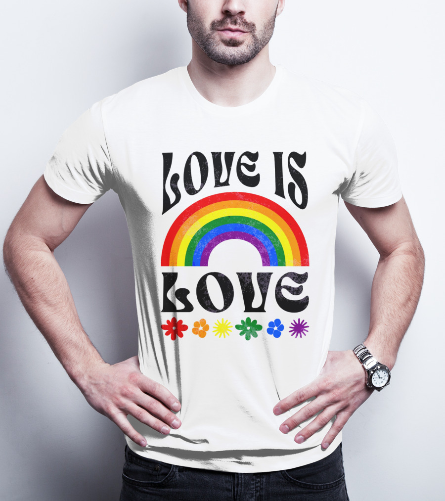 Love Is Love Rainbow Pride With Colorful Flowers T-Shirt
