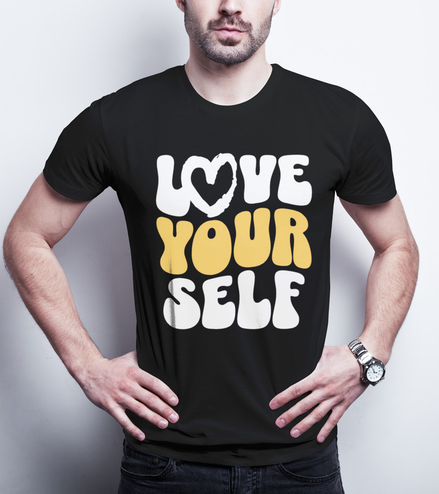 Love Your Self Heart Wavy Typography T-Shirt