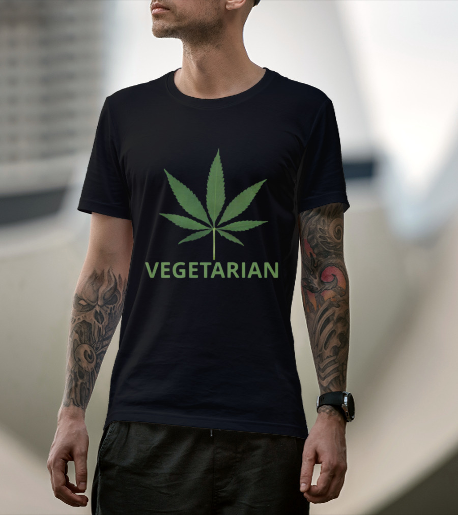 Vegetarian Pot Leaf Motif T-Shirt