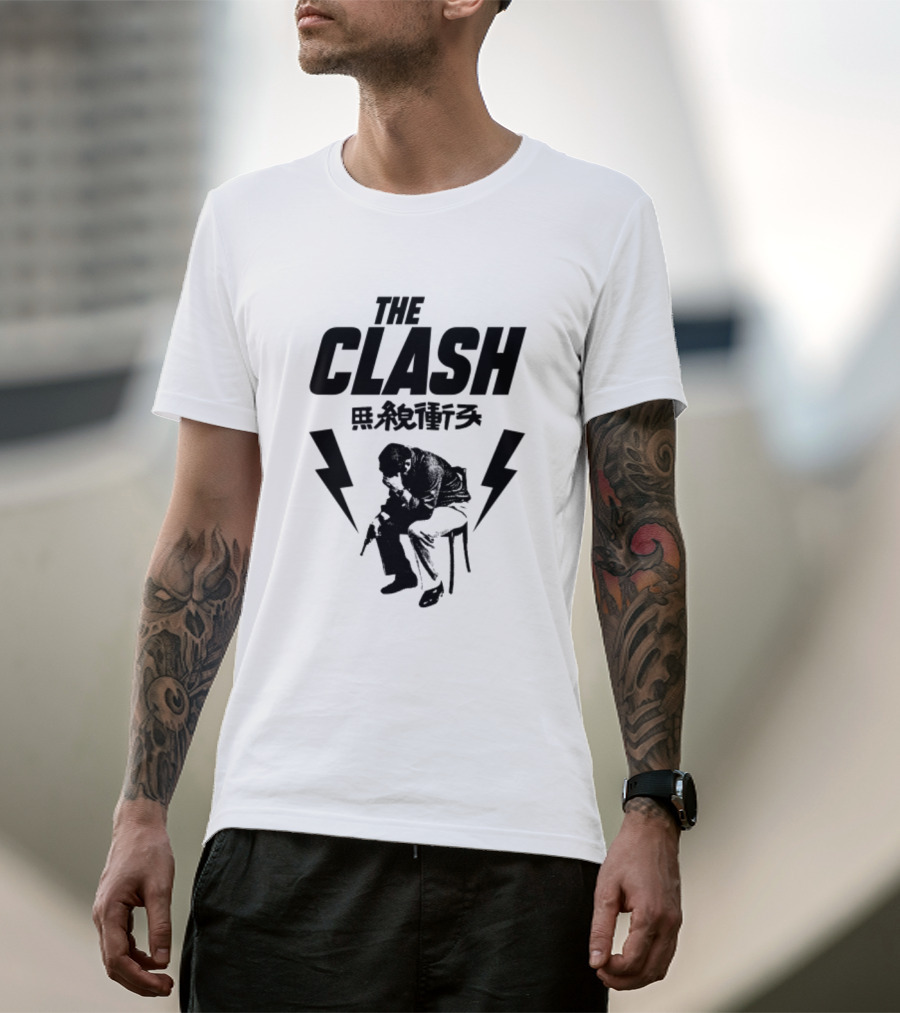 The Clash London Crime Fanart With Lightning Bolts And Seated Figure T-Shirt