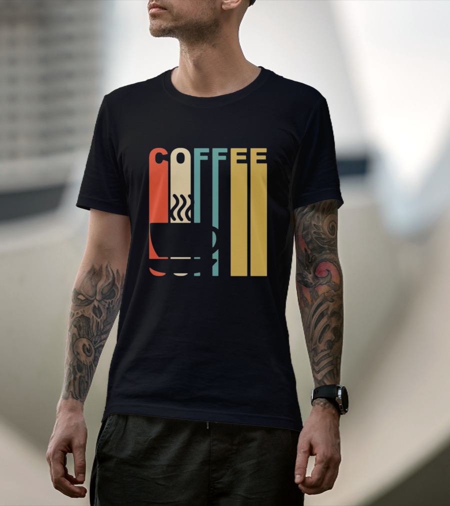 Vintage Coffee Cup Retro Stripes COFFEE Text T-Shirt
