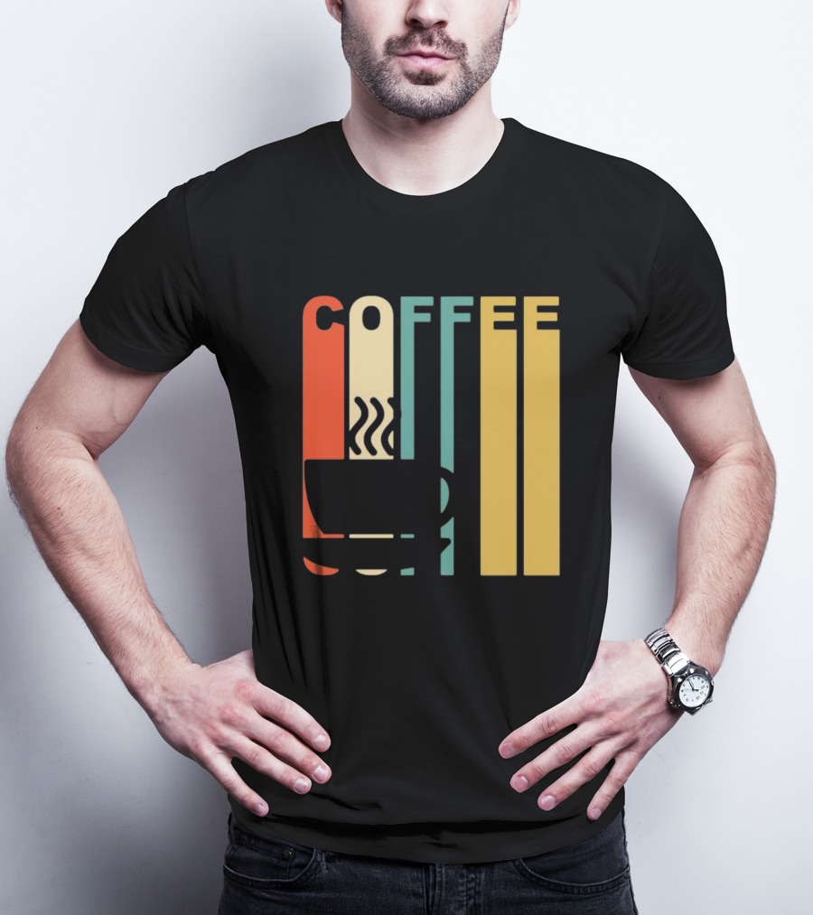 Vintage Coffee Cup Retro Stripes COFFEE Text T-Shirt