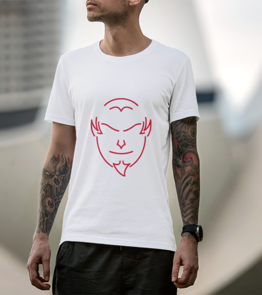 Devils Neon Face Red And White Horns T-Shirt