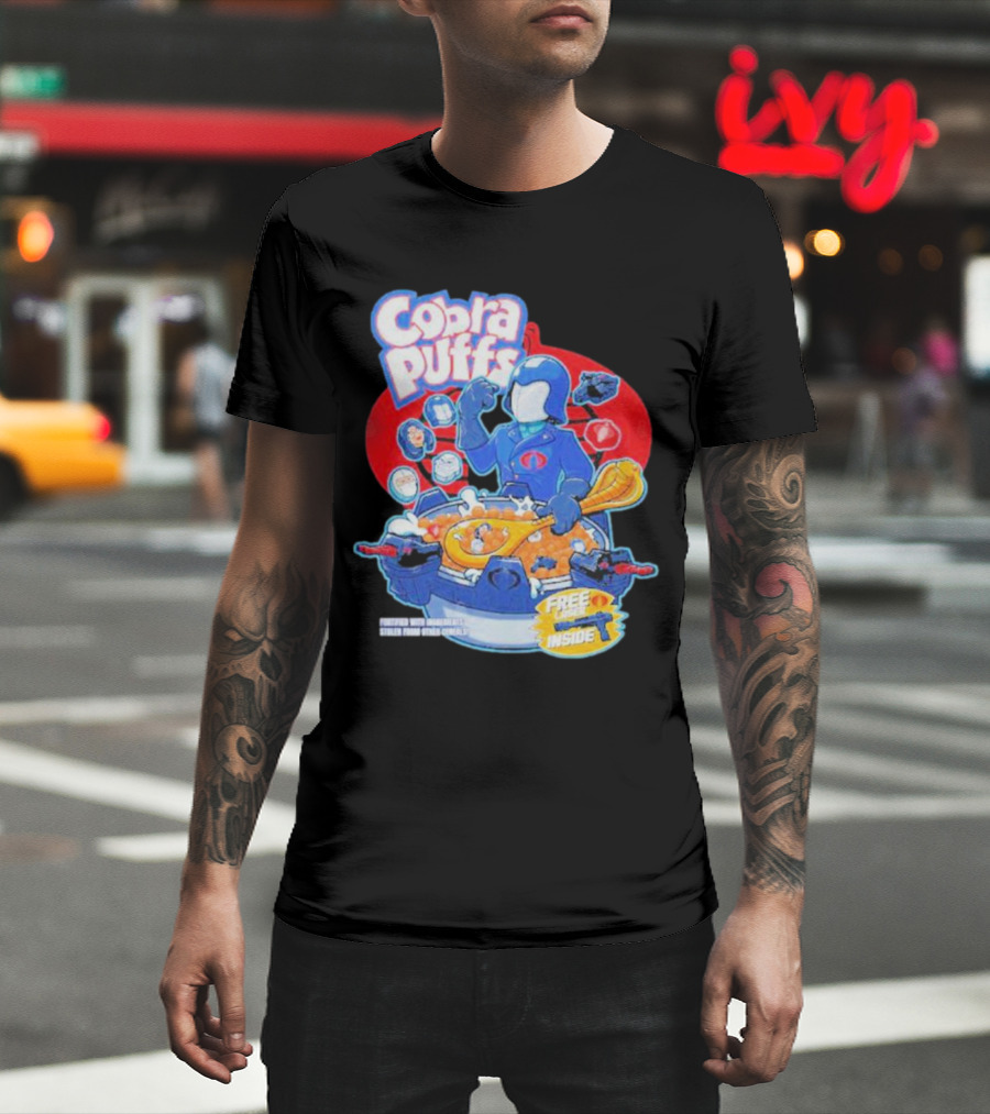 Cobra Puffs Free Laser Inside Funko Pop Style Cereal Commander Cartoon Scene T-Shirt