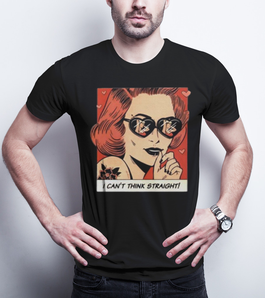 I Can't Think Straight Retro Comic Style Red Hearts Sunglasses Woman T-Shirt