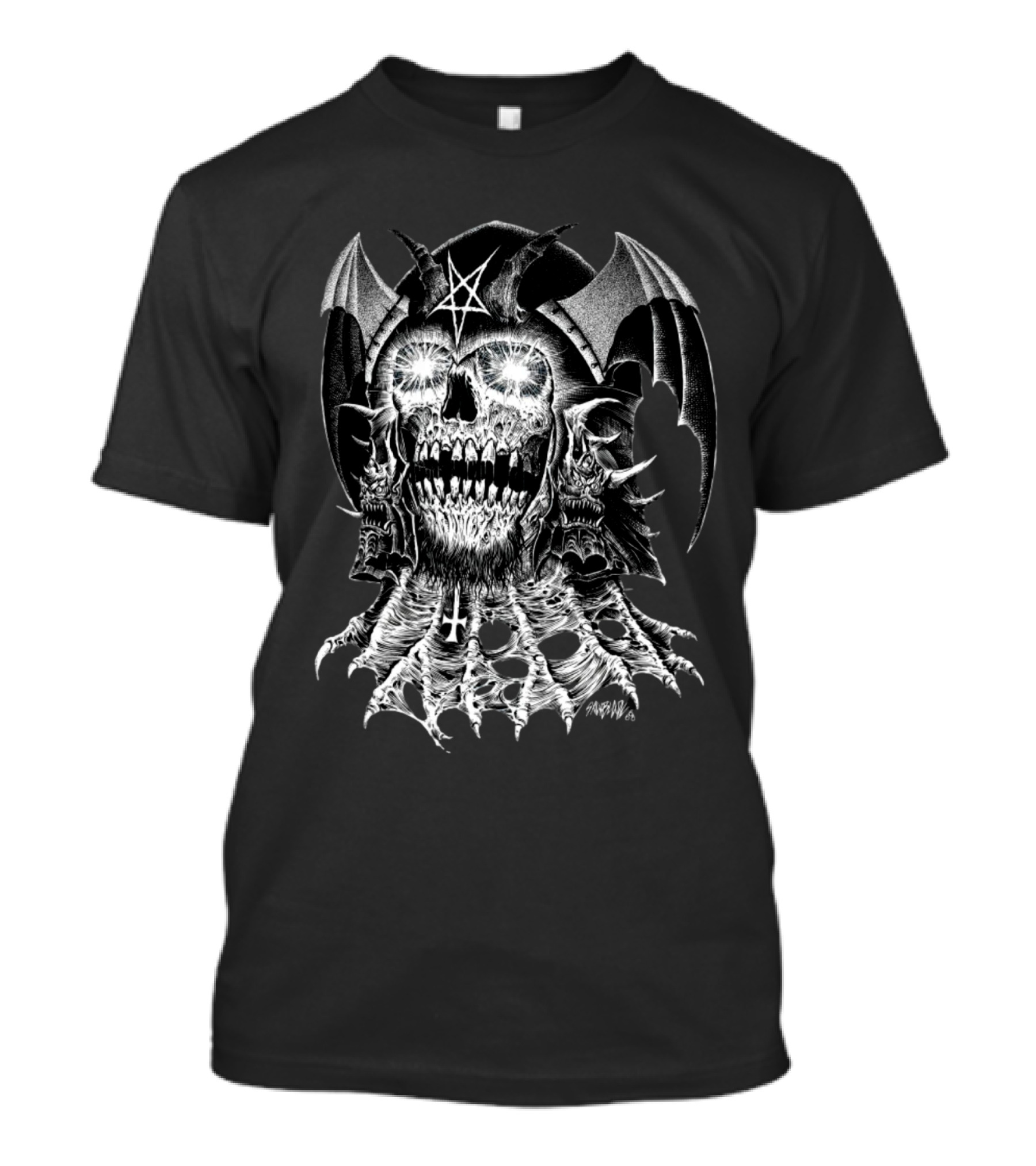 Lucifer's Helm Infernal Skull With Pentagram And Bat Wings T-Shirt