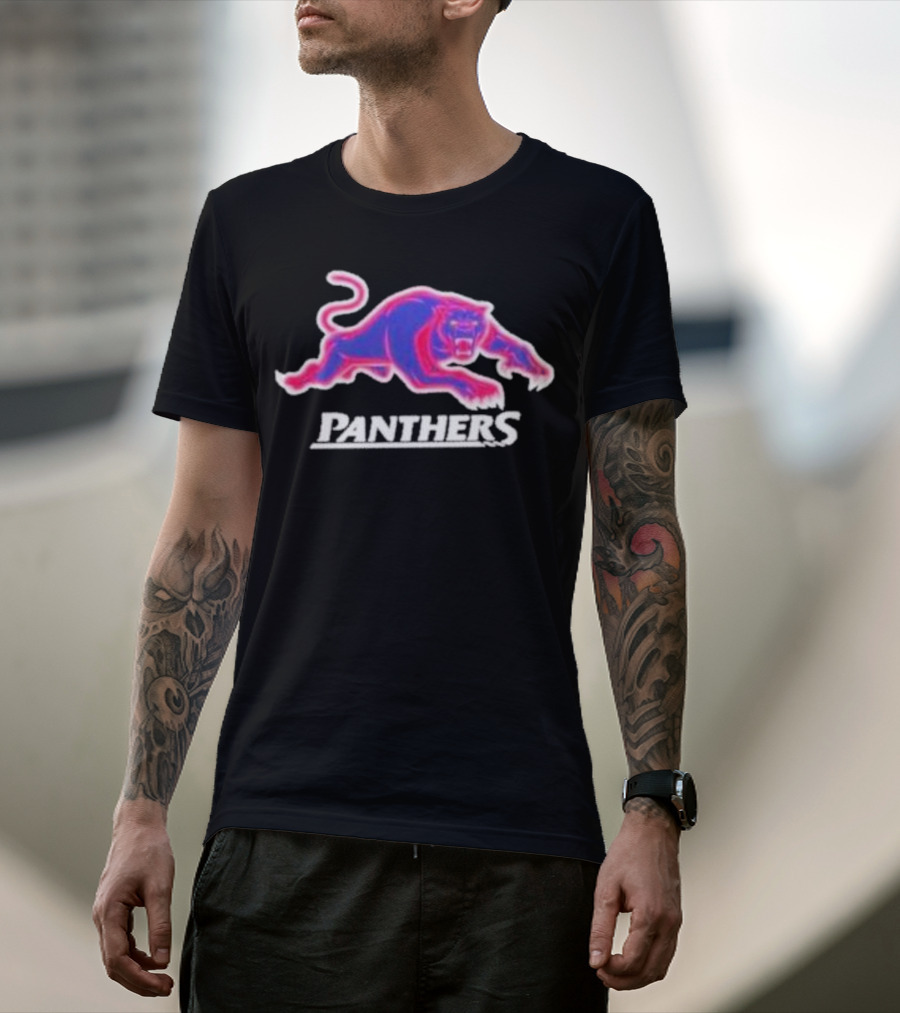 Penrith Panthers Retro Style Neon Pink Blue Panther T-Shirt