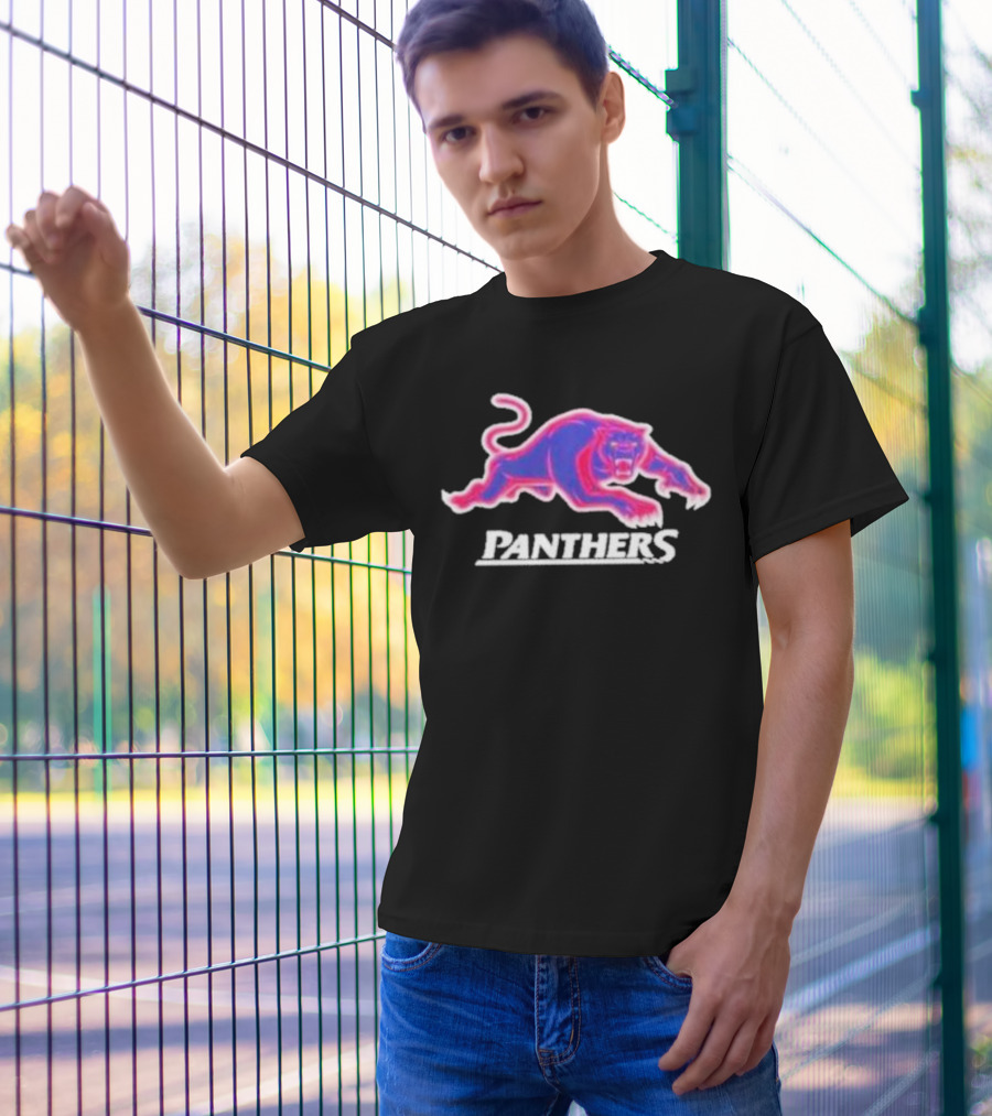 Penrith Panthers Retro Style Neon Pink Blue Panther T-Shirt