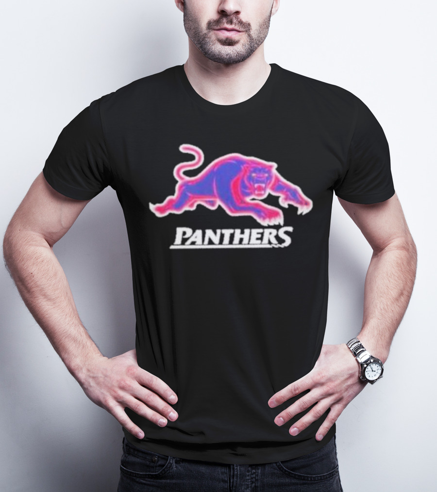 Penrith Panthers Retro Style Neon Pink Blue Panther T-Shirt